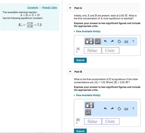 Solved Constants Periodic Table Part A The Reversible Chegg Com