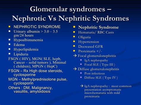Glomerular Syndromes Nephrotic Vs Nephritic Syndrome