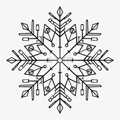 黑白着色页中的雪花轮廓草图 向量素材图片免费下载 千库网