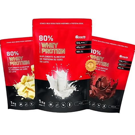 80 Whey Protein Concentrado 1kg Growth Suplementos 100 Chocolate