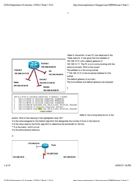 Ccna Exploration 40 Answers Ccna 2 Final 1 V40 Pdf Routing