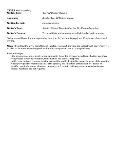 Signal Transduction Writing Activity Year Biology