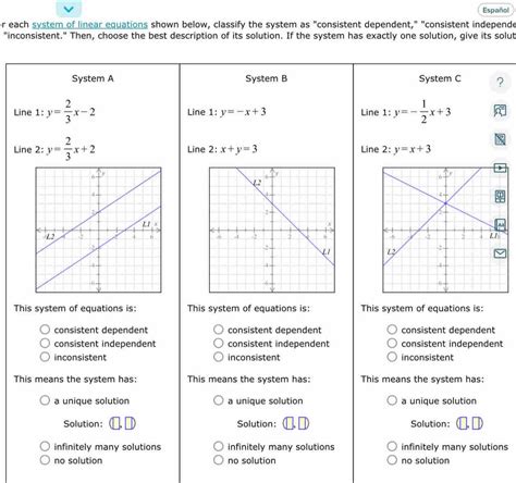 Solved Español Or Each System Of Linear Equations Shown Below Classify The System As