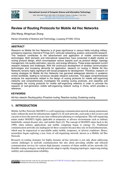 PDF Review Of Routing Protocols For Mobile Ad Hoc Networks