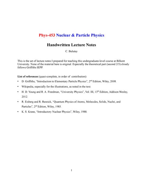 Intro Nuclear Particle Physics Phys Nuclear Particle Physics Handwritten Lecture Notes