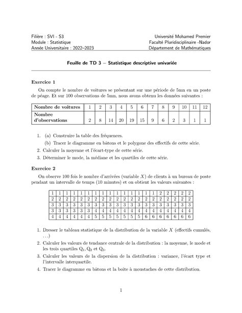 Td 3 Statistique Descriptive Univariée Fili`ere Svi S3 Universit