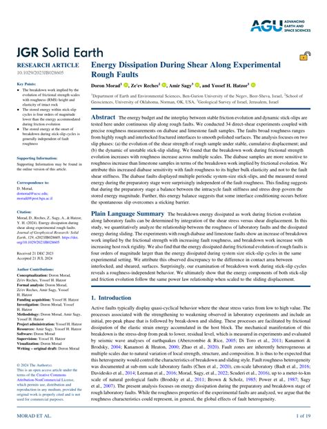 pdf energy dissipation during shear along experimental rough faults