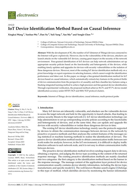 Pdf Iot Device Identification Method Based On Causal Inference