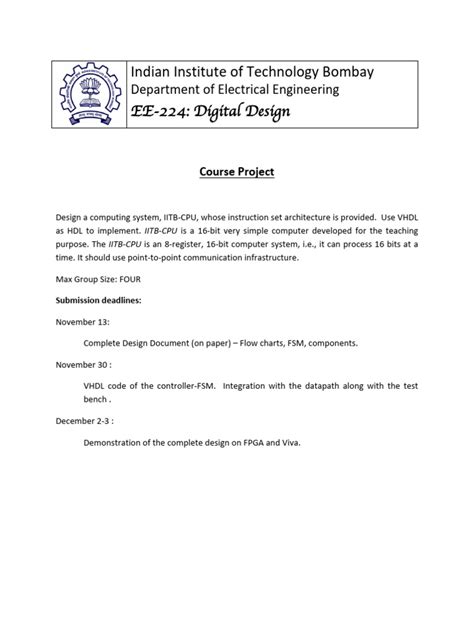 ee 224 project 1 cpu iitb pdf computer engineering computer science