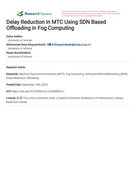 Pdf Delay Reduction In Mtc Using Sdn Based Offloading In Fog Computing