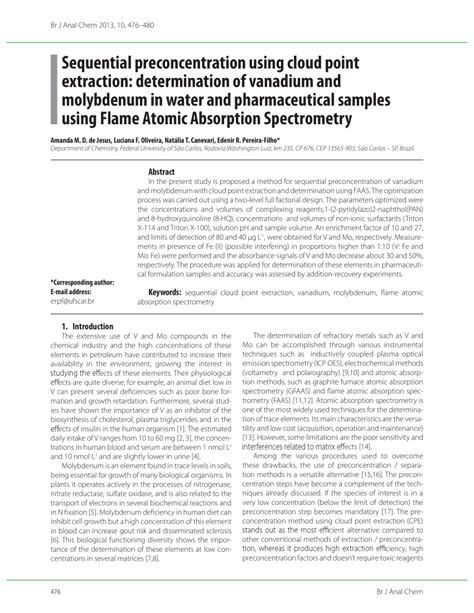 Pdf Sequential Preconcentration Using Cloud Point Extraction Determination Of Vanadium And