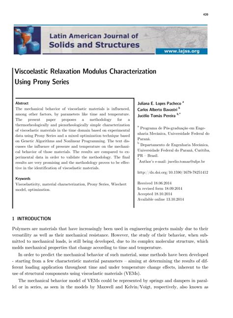 Pdf Viscoelastic Relaxation Modulus Characterization Using Prony Series