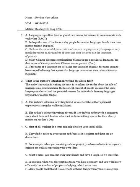 Tugas 3 Reading Iii Reyhan Noor Akbar Pdf Human Communication