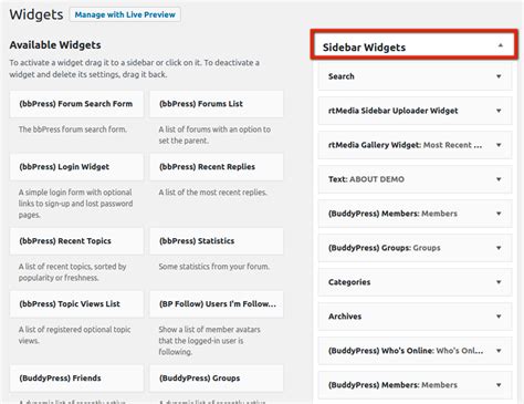 Setup Sidebar Widgets Rtmedia