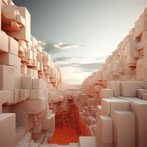 Premium Photo Abstract Landscape Of Extending Cubes In 3d Render