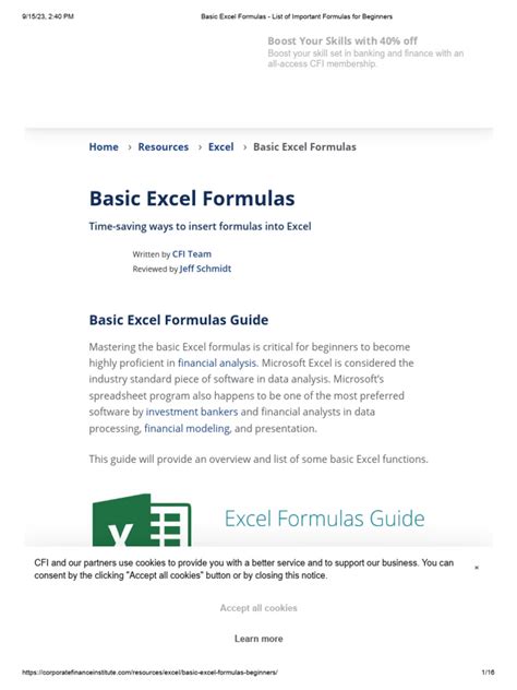 Basic Excel Formulas List Of Important Formulas For Beginners Pdf Microsoft Excel