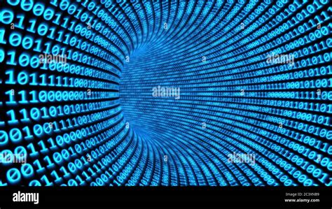 Fly Through Binary Code Tunnel In Cyberspace Encrypted Network Data Abstract Background