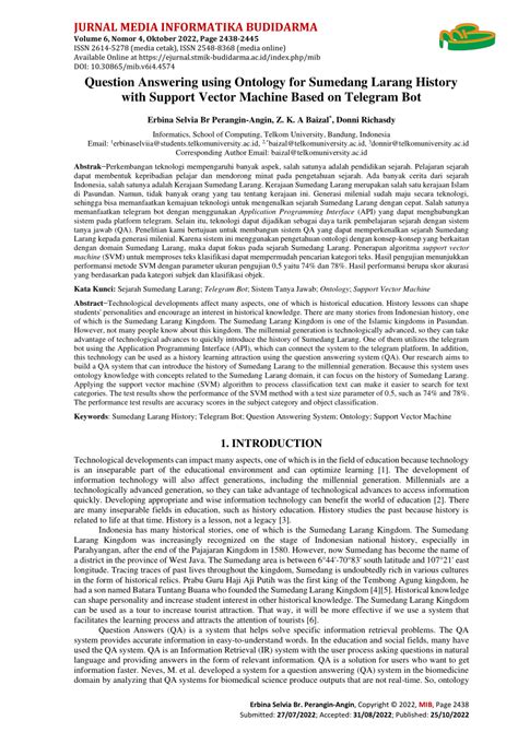 Pdf Question Answering Using Ontology For Sumedang Larang History With Support Vector Machine