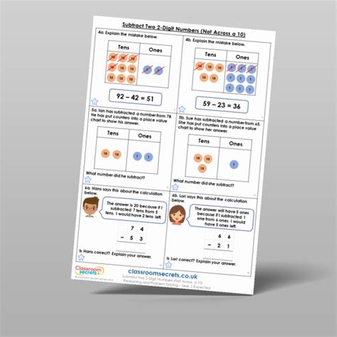 Year Subtract Two Digit Numbers Not Across A Reasoning And Problem Solving Resource
