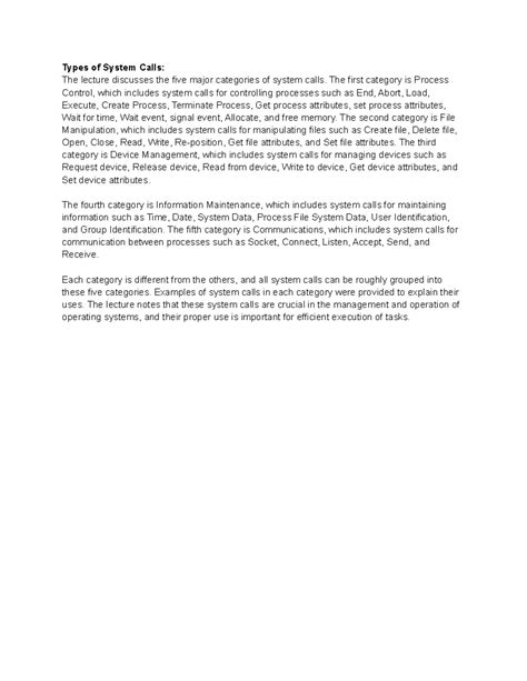 Types Of System Calls Types Of System Calls The Lecture Discusses