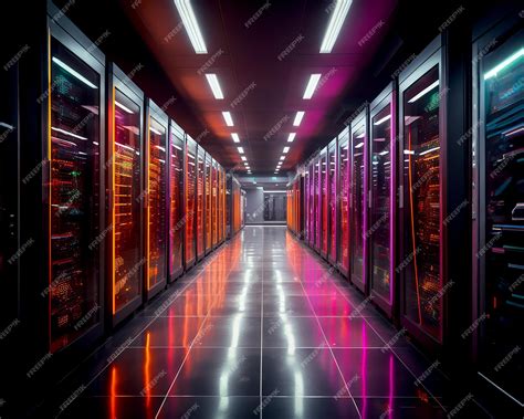 premium ai image server room with server racks in the center of the