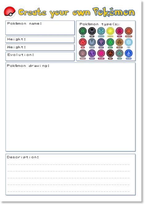 Exercice Anglais Crée Ton Propre Pokémon Create Your Own Pokémon Exercices à Imprimer