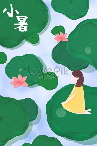 소녀 로터스 리프 그림에 앉아 일러스트 무료 다운로드 Lovepik