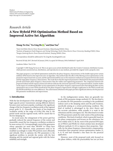 Pdf A New Hybrid Pss Optimization Method Based On Improved Active Set Algorithm