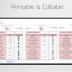 Bucket List Template Excel Spreadsheet Bucket List Journal Bucket List Google Sheets Editable