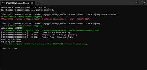 FATAL ERROR Runner Nrfjprog Received Unknown Arguments Snr