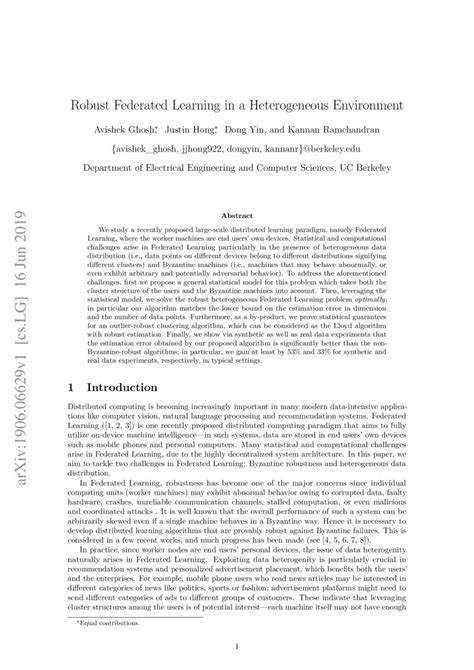 robust federated learning in a heterogeneous environment deepai
