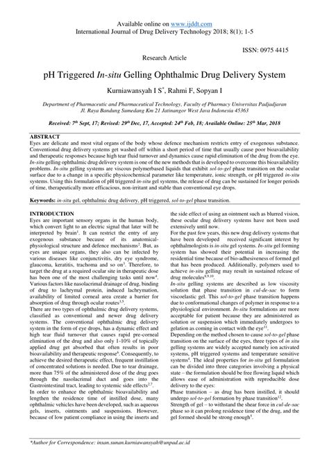Pdf Ph Triggered In Situ Gelling Ophthalmic Drug Delivery System
