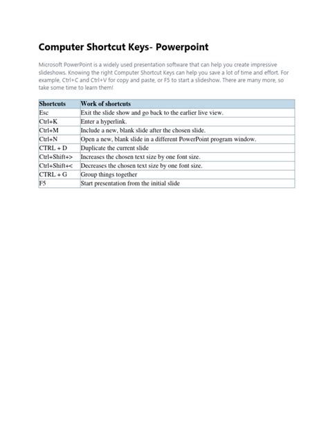 Ms Powerpoint Shortcut Keys Pdf