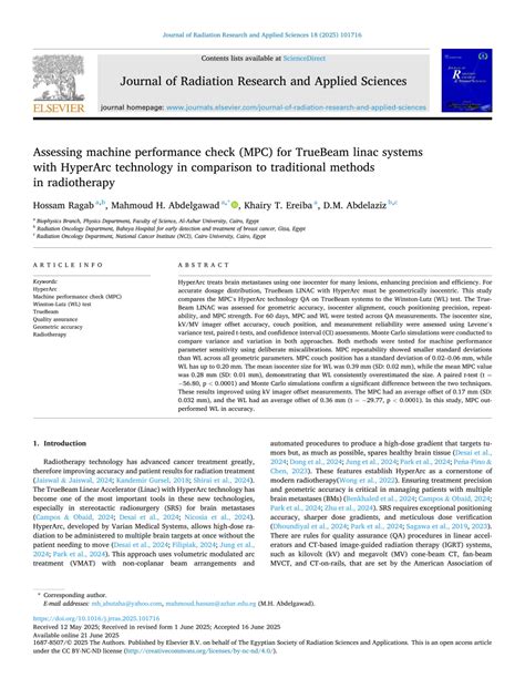 Pdf Assessing Machine Performance Check Mpc For Truebeam Linac Systems With Hyperarc