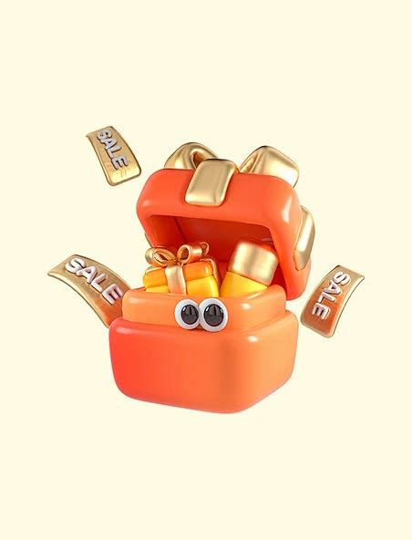 3d立体春节可爱卡通膨胀风可爱拟人礼盒优惠券元素 花瓣网