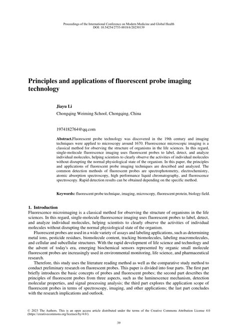 Pdf Principles And Applications Of Fluorescent Probe Imaging Technology