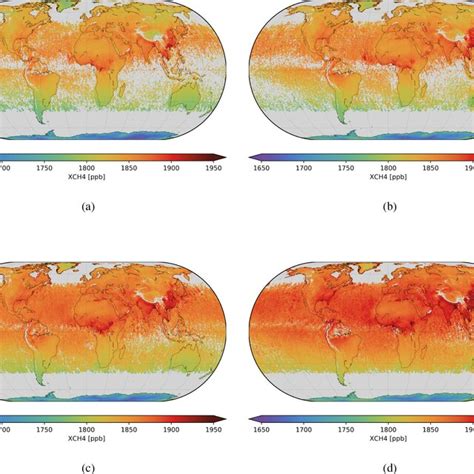 global distribution of xch 4 measured by a gosat and b tropomi and
