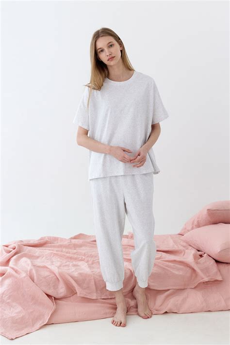 순면 반팔 여름 커플 여성 잠옷 세트 조거 파자마 신혼부부 멜란지 감도 깊은 취향 셀렉트샵 29cm