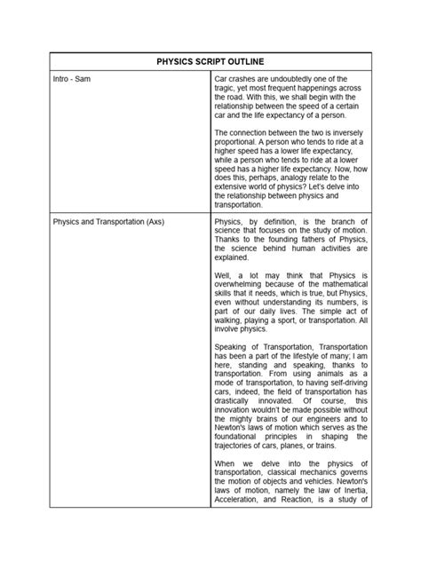 Physics Script Outline Pdf
