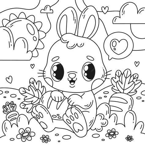 손으로 그린 토끼 색칠하기 책 그림 무료 벡터