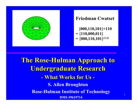The Rose Hulman Approach To Undergraduate Research