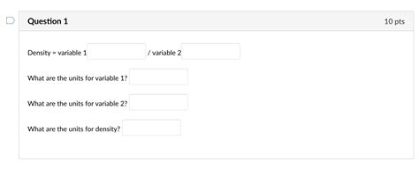 density variable variable 2 what are the units
