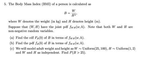 Solved The Body Mass Index BMI Of A Person Is Chegg