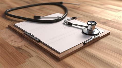 향상된 3d 렌더링 나무 테이블 배경의 빈 의료 클립보드 및 청진기 나무 보드 배경 청진기 배경 의사 장비 배경 이미지 Hd 나무 보드 청진기 의사 장비 배경