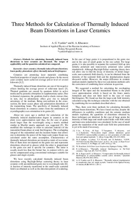 Pdf Three Methods For Calculation Of Thermally Induced Beam Distortions In Laser Ceramics