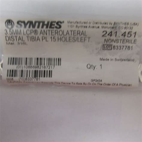 New SYNTHES MM LCP ANTEROLATERAL DISTAL TIBIA PL HOLES LEFT Disposables General