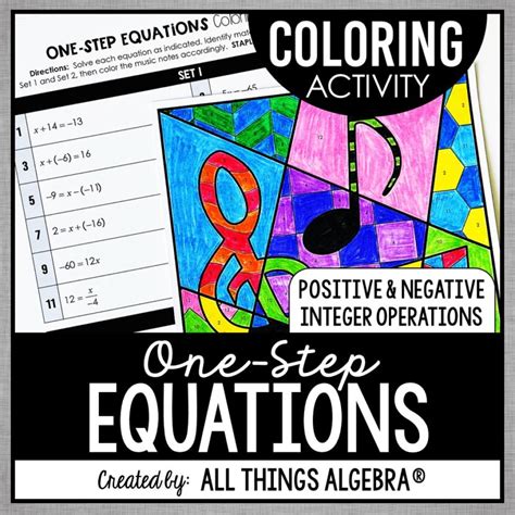 One Step Equations Positive And Negative Integer Operations Coloring Activity All Things Algebra®