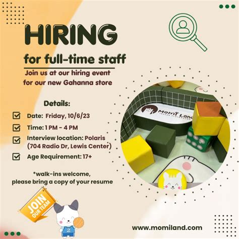 Hiringevent Jobopportunity Joinourteam Ohiojobs Momi Land Indoor