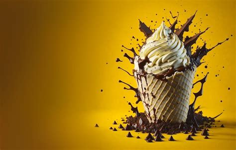 Premium Photo Delicious Splash Ice Cream Cone Design With Exploding And Liquify Chocolate