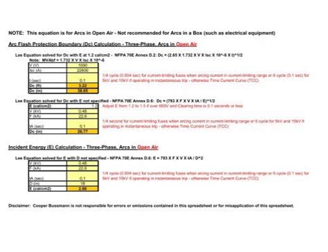 Arc Flash Calc Spreadsheet